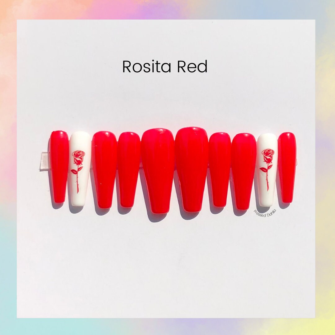 Red Press on Nails, Red Rose Nails, Red Rose Press on Nails, Red Nails ...