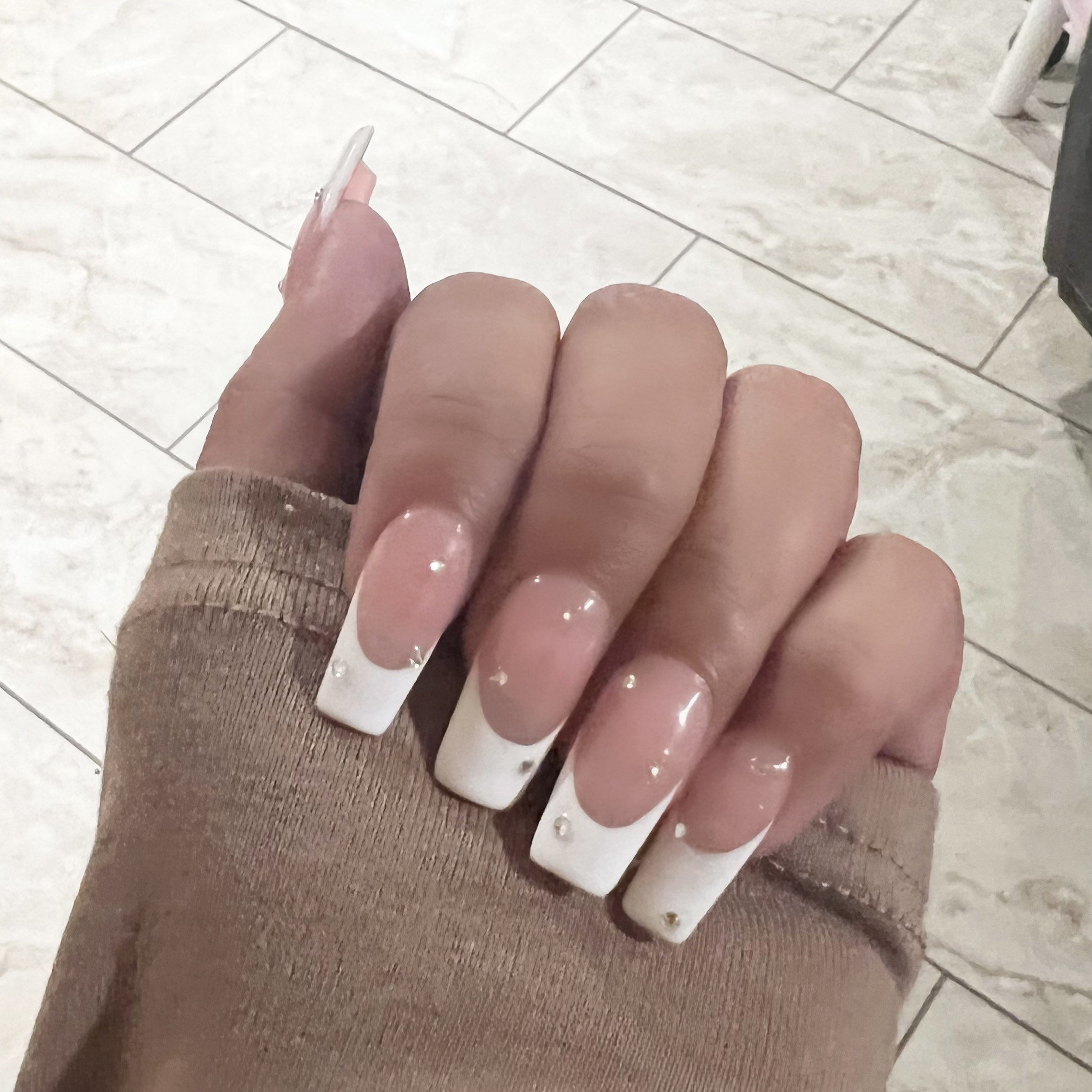 French Tip Nails With Diamonds