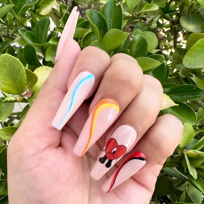 Bad Bunny Press on Nails Bad Bunny Nailsvalentines Bad - Etsy