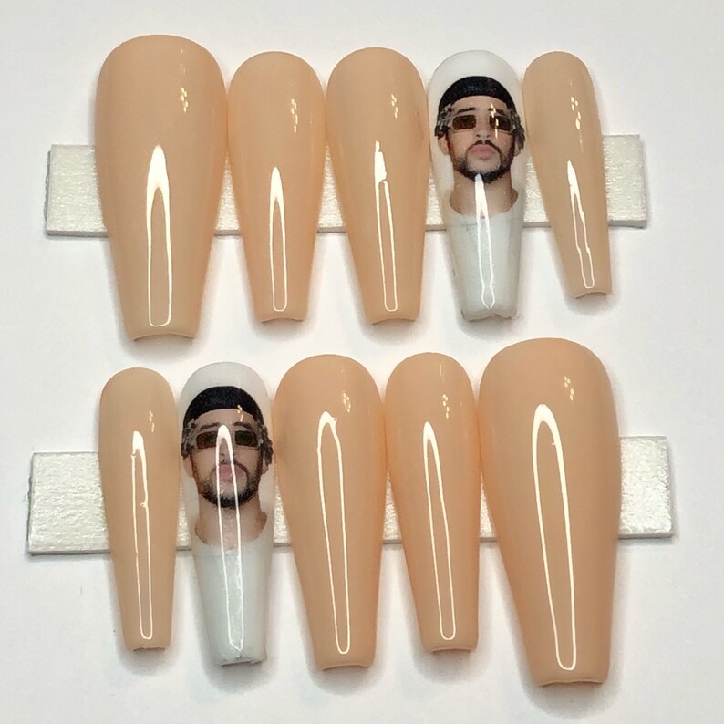 Bad Bunny Press on Nails Bad Bunny Nails beige Bad Bunny - Etsy