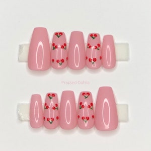 Pink Press on Nails, Cherry Press on Nails, Pink Cherry Press on Nails ...