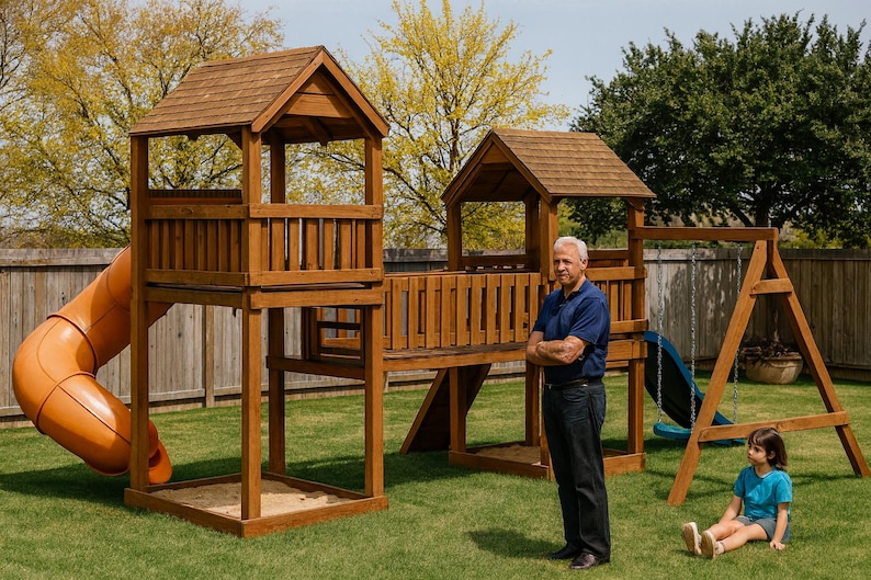 DIY Two-tower Fort Playset Plans: Swing, Slide, Bridge (PDF Download ...