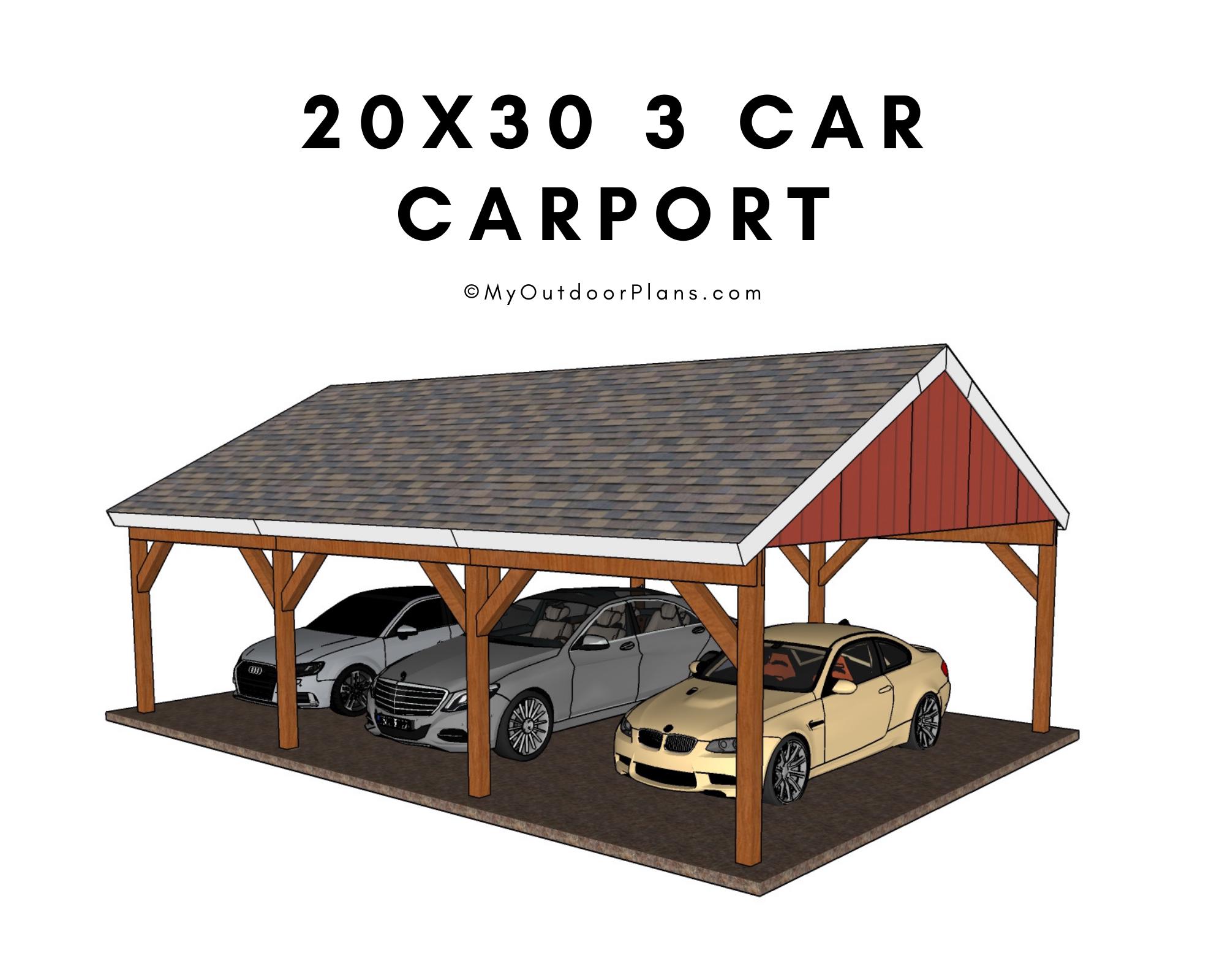 20x30 3-car Carport Plans With Gable Roof – DIY Car Shelter With ...