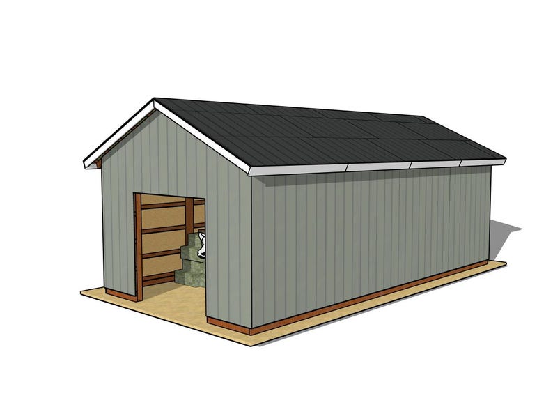 16x32 Gable Roof Pole Barn Plans: Equipment Shelter, 6x6 Posts (PDF ...
