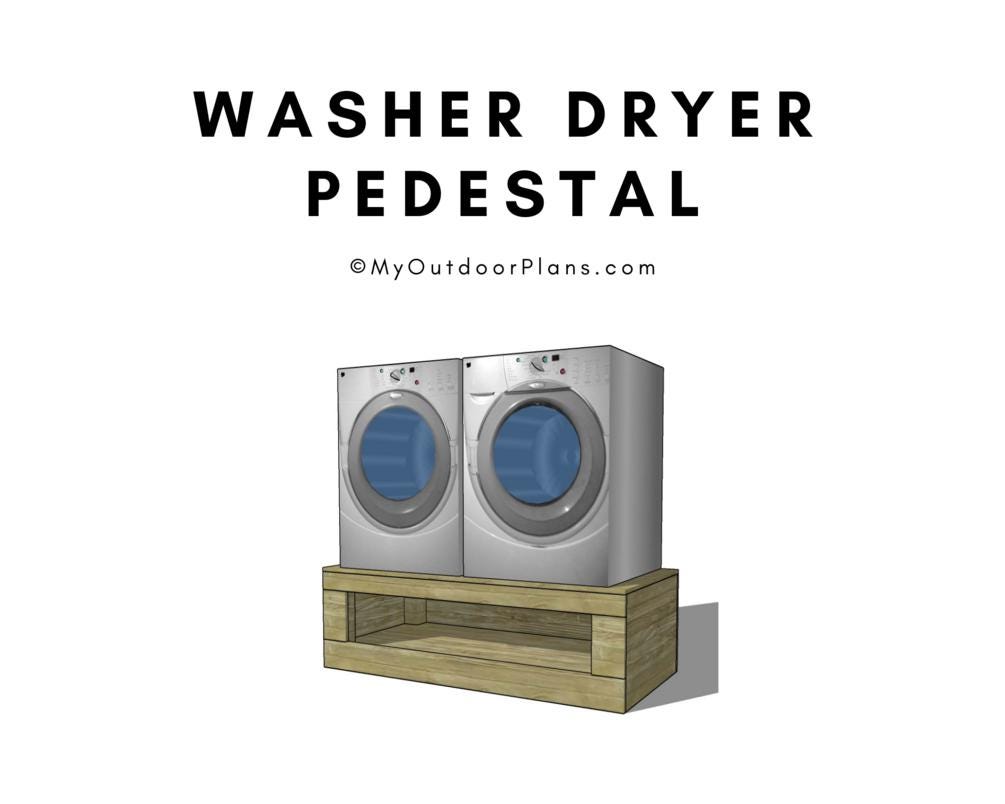 DIY Laundry Pedestal Plans – Washer Dryer Stand With Storage (printable ...