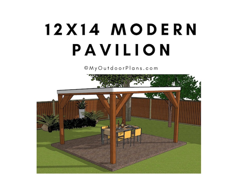 DIY 12x14 Modern Lean to Gazebo Plans - Low Slope Roof Pavilion - PDF ...