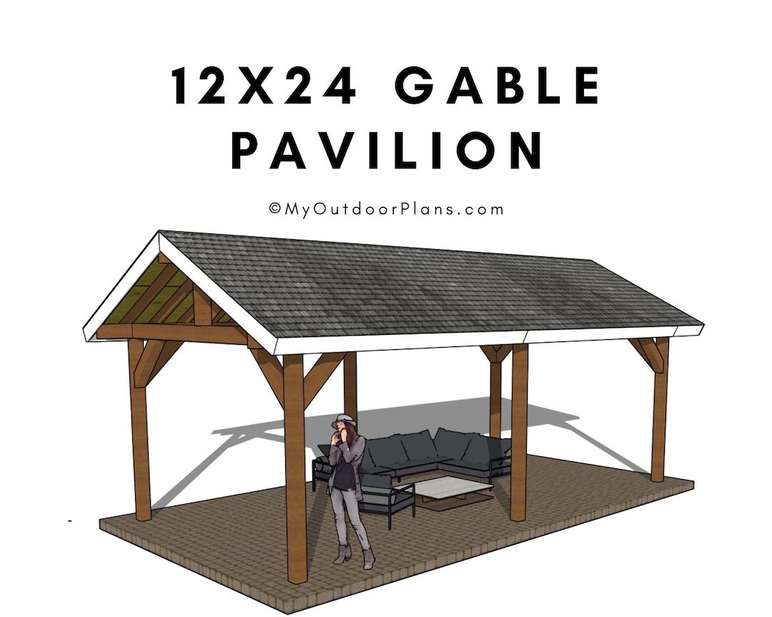 DIY 12x24 Gable Pavilion Plans - Outdoor Shelter Plans - PDF Download ...