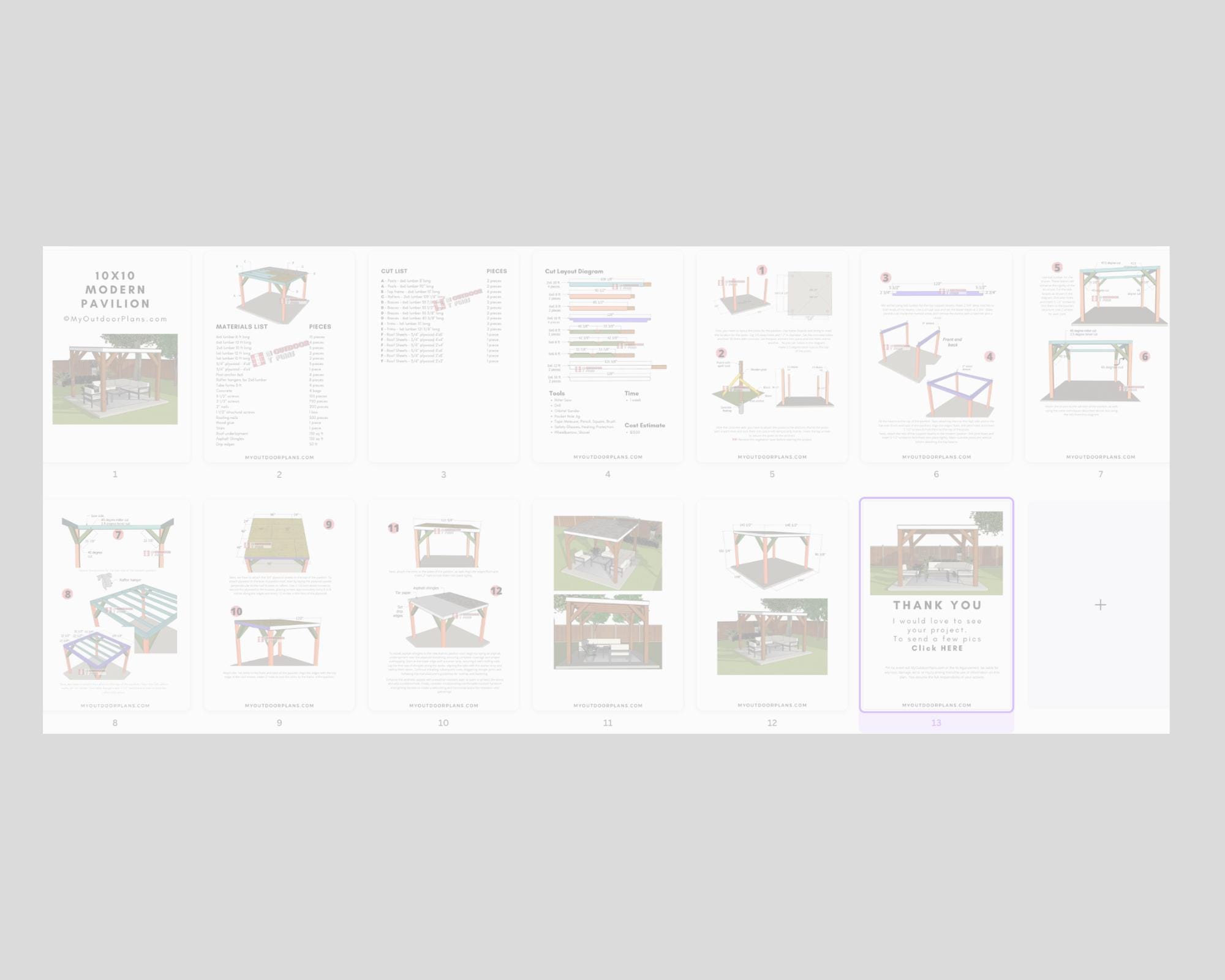 DIY 10x10 Modern Pavilion Plans - Flat Roof Gazebo Plans - PDF Download ...