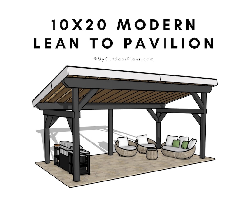 DIY Modern Lean-to Pavilion Plans – 10x20 Backyard Gazebo (PDF Download ...