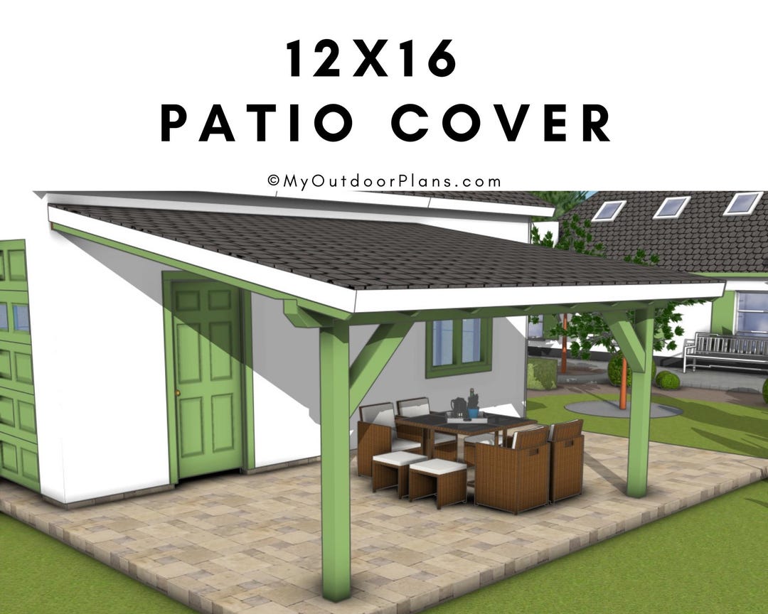 DIY 12x16 Lean to Patio Cover Plans - Attached Pavilion Plans - PDF ...
