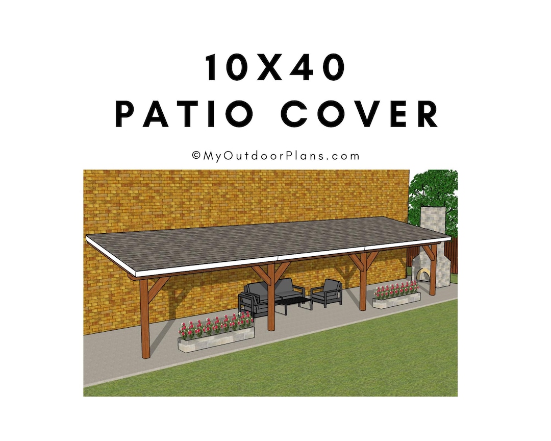 10x40 Lean to Patio Cover Plans - Attached Patio Cover Plans - PDF ...