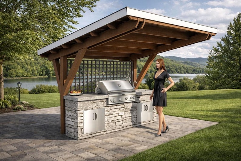 XL Cantilevered Pergola DIY Plans – Outdoor Kitchen Shelter (PDF ...