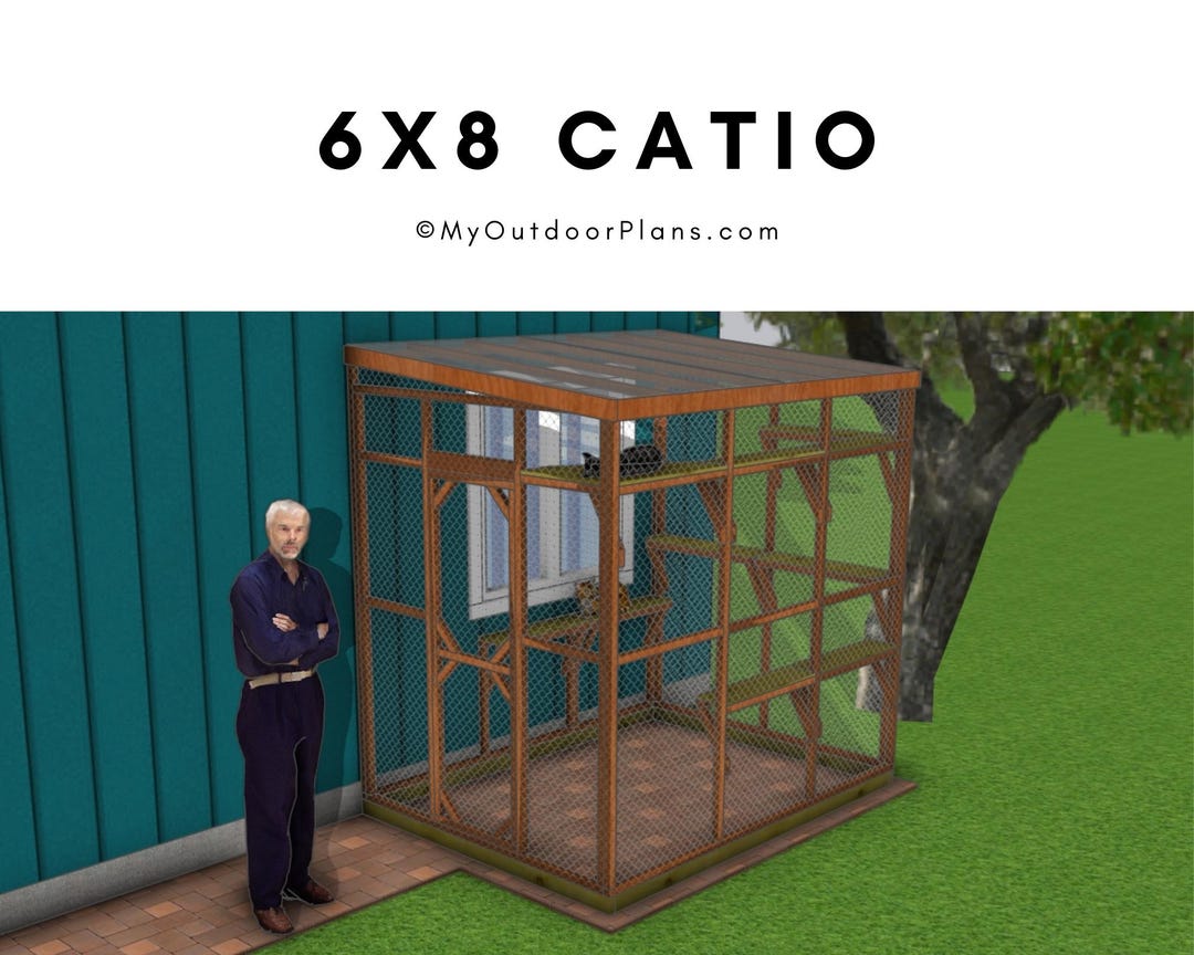 DIY 6x8 Catio Plans - Attached Outdoor Cat Enclosure Plans - Easy ...