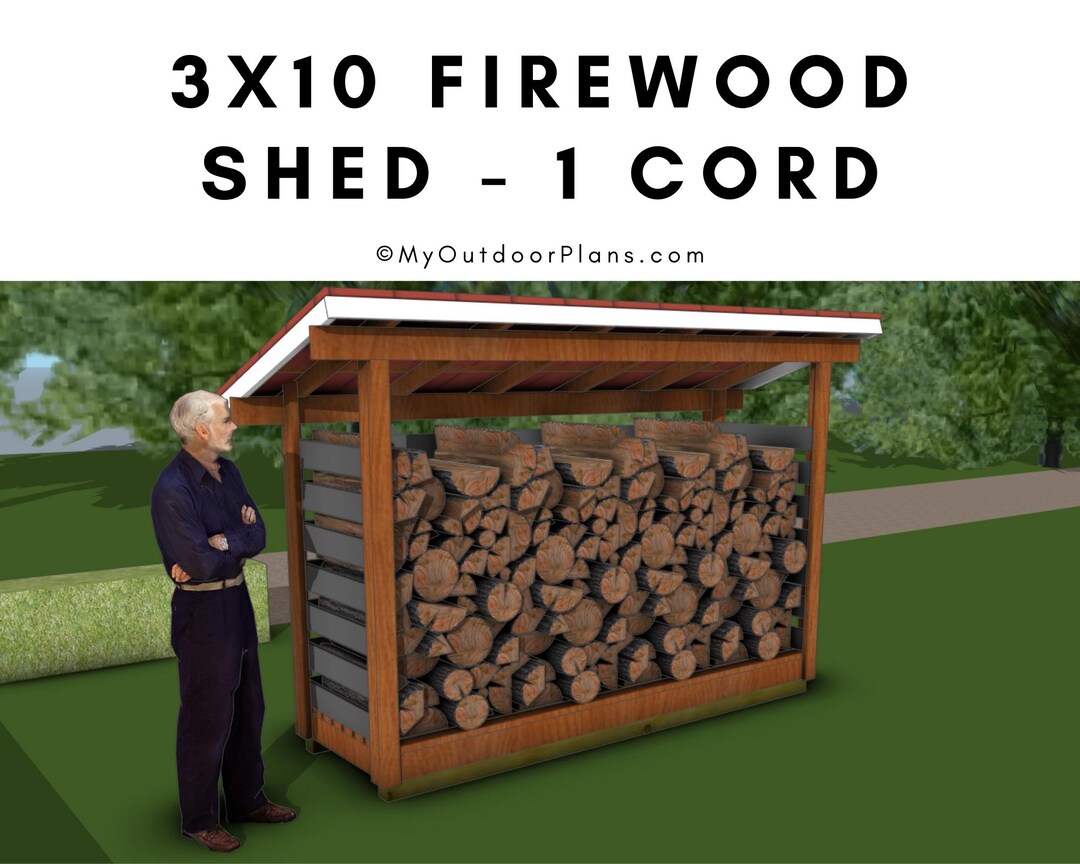 DIY 3x10 Firewood Shed Plans - 1 Cord Small Wood Shelter Plans - PDF ...