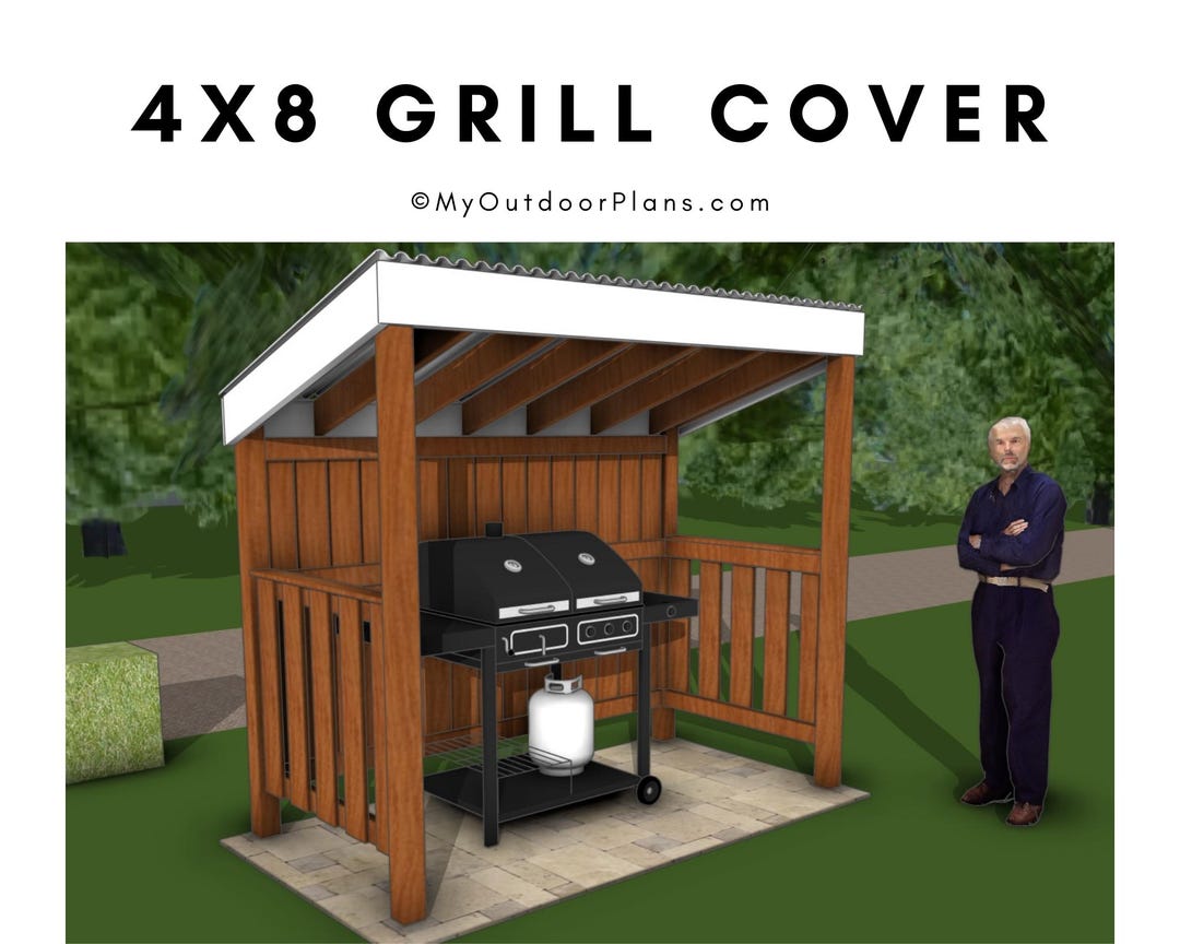 DIY 4x8 Grill Shelter Plans – Lean-to BBQ Cover (PDF Download) - Etsy