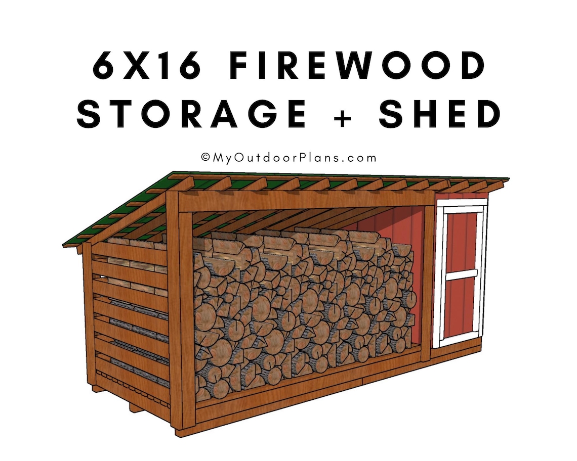 DIY 6x16 Firewood Shed Plans With Tool Storage (PDF Download) - Etsy