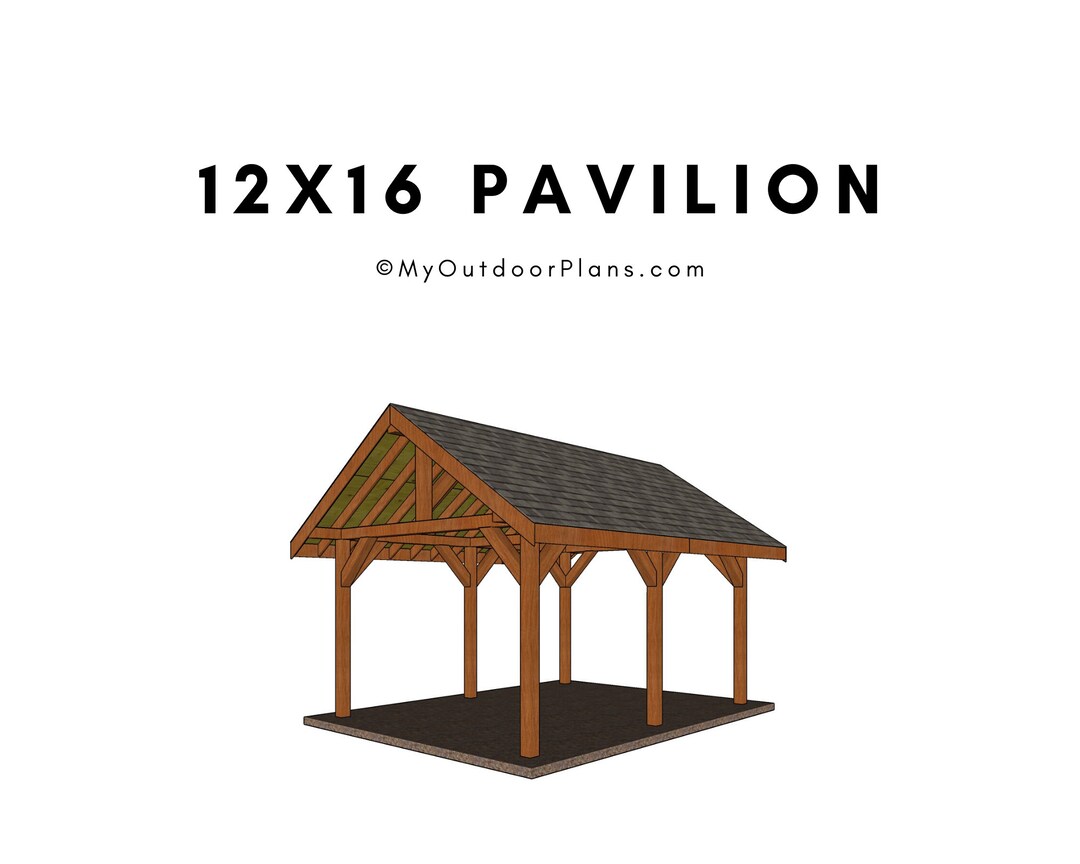 12x16 Rectangular Pavilion With Gable Roof Plans - PDF Download - Etsy
