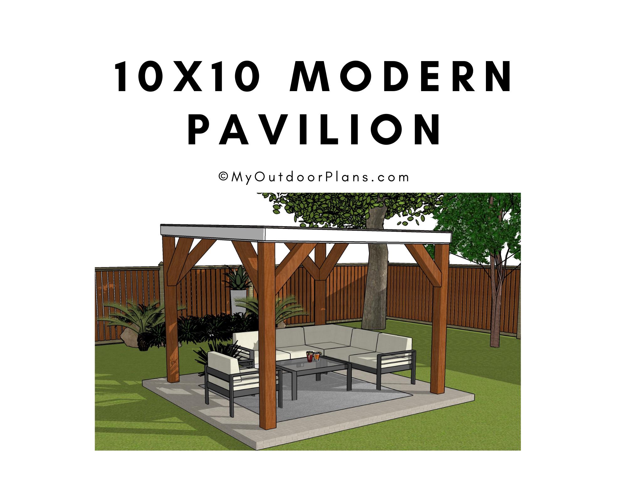 DIY 10x10 Modern Pavilion Plans - Flat Roof Gazebo Plans - PDF Download ...