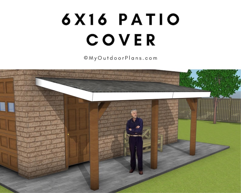 6x16 Lean to Patio Cover Plans – DIY Front Porch Roof (PDF Download) - Etsy