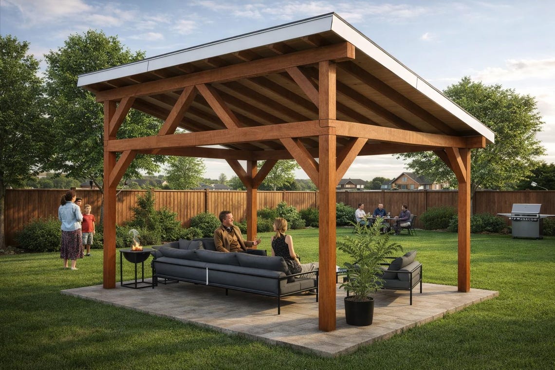 DIY 12x16 Lean to Pavilion Plans – 4 Post Design (PDF Download) - Etsy