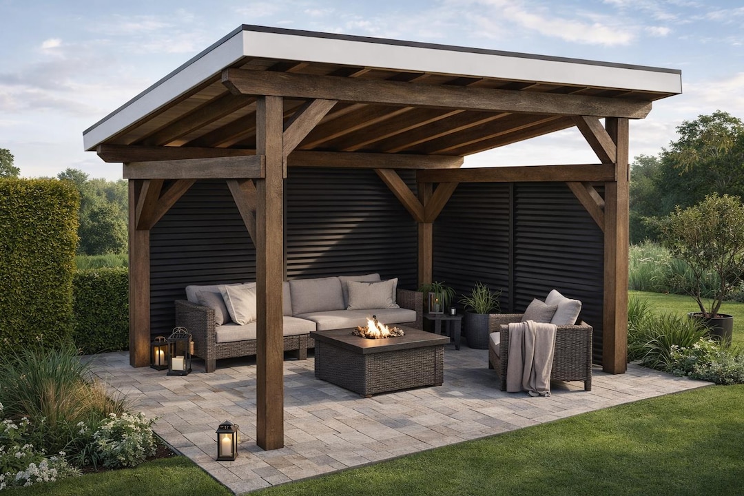 10x12 Lean-to Pavilion Plans – Modern Outdoor Patio Cover With Privacy ...