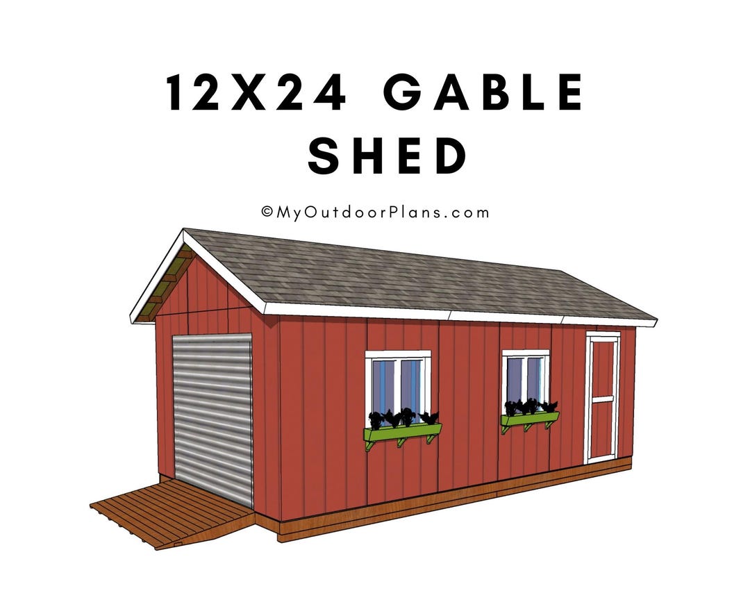 12x4 Gable Shed Plans - DIY Shed With Roll up Door - PDF Download - Etsy