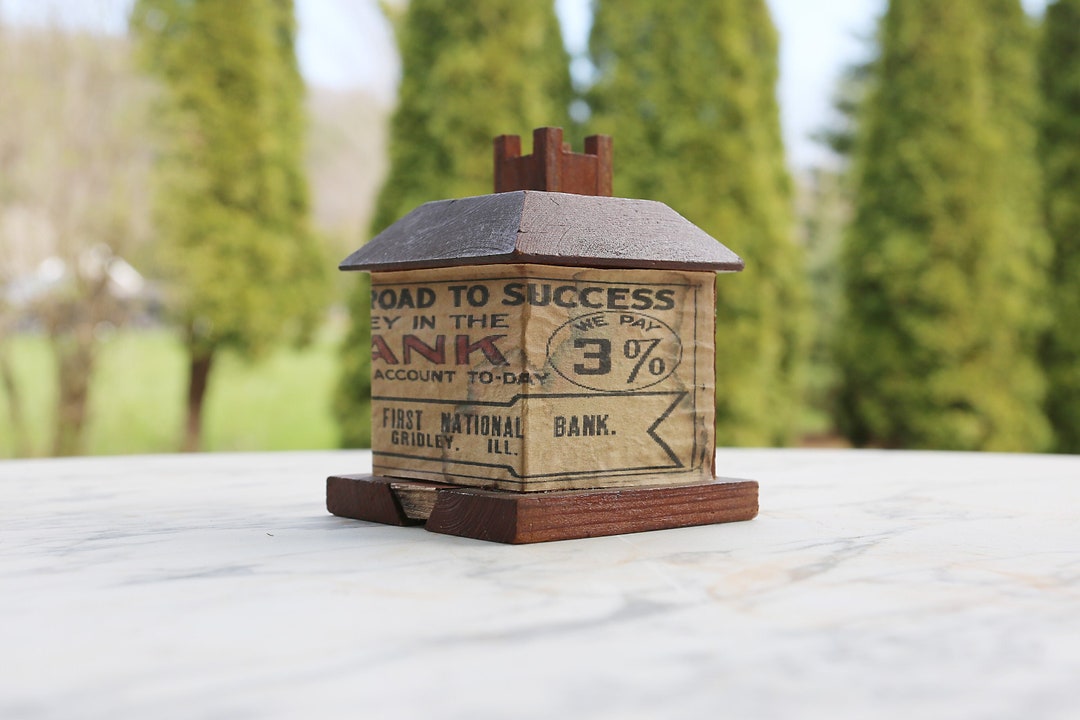Vintage Wooden Bank/vintage Bank/solid Wood Bank/first - Etsy