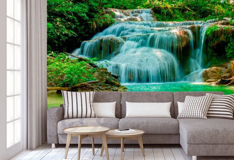 Waterfall in the Forest Photo Wallpaper Landscape Wall Mural | Etsy