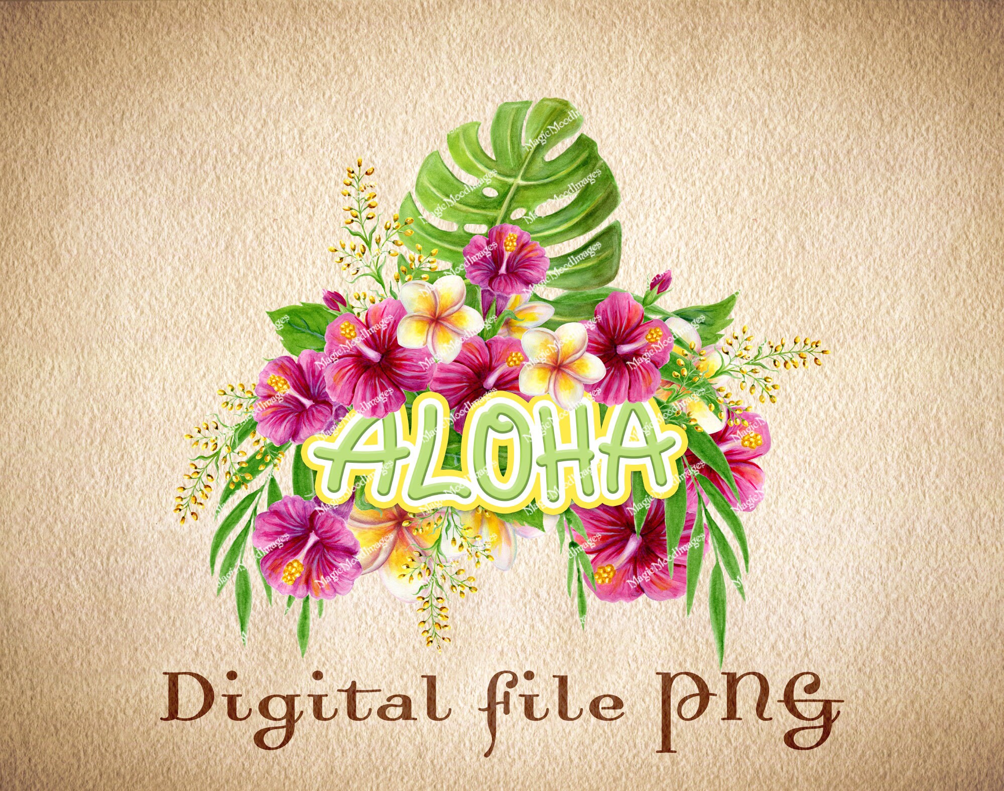 Aloha Hawaiian Bouquet PNG Tropical Art Sublimation Design Watercolor ...