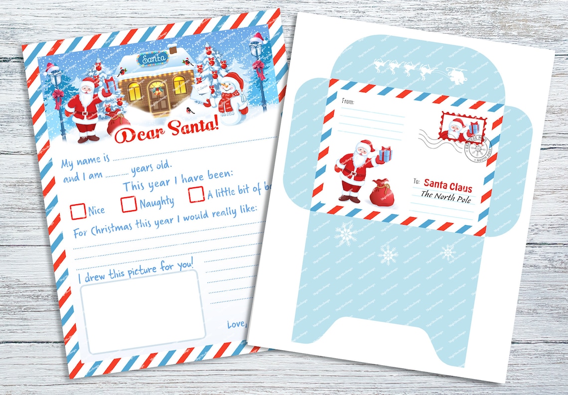 Santa Letter Template. Envelope Letter to Santa. Christmas - Etsy