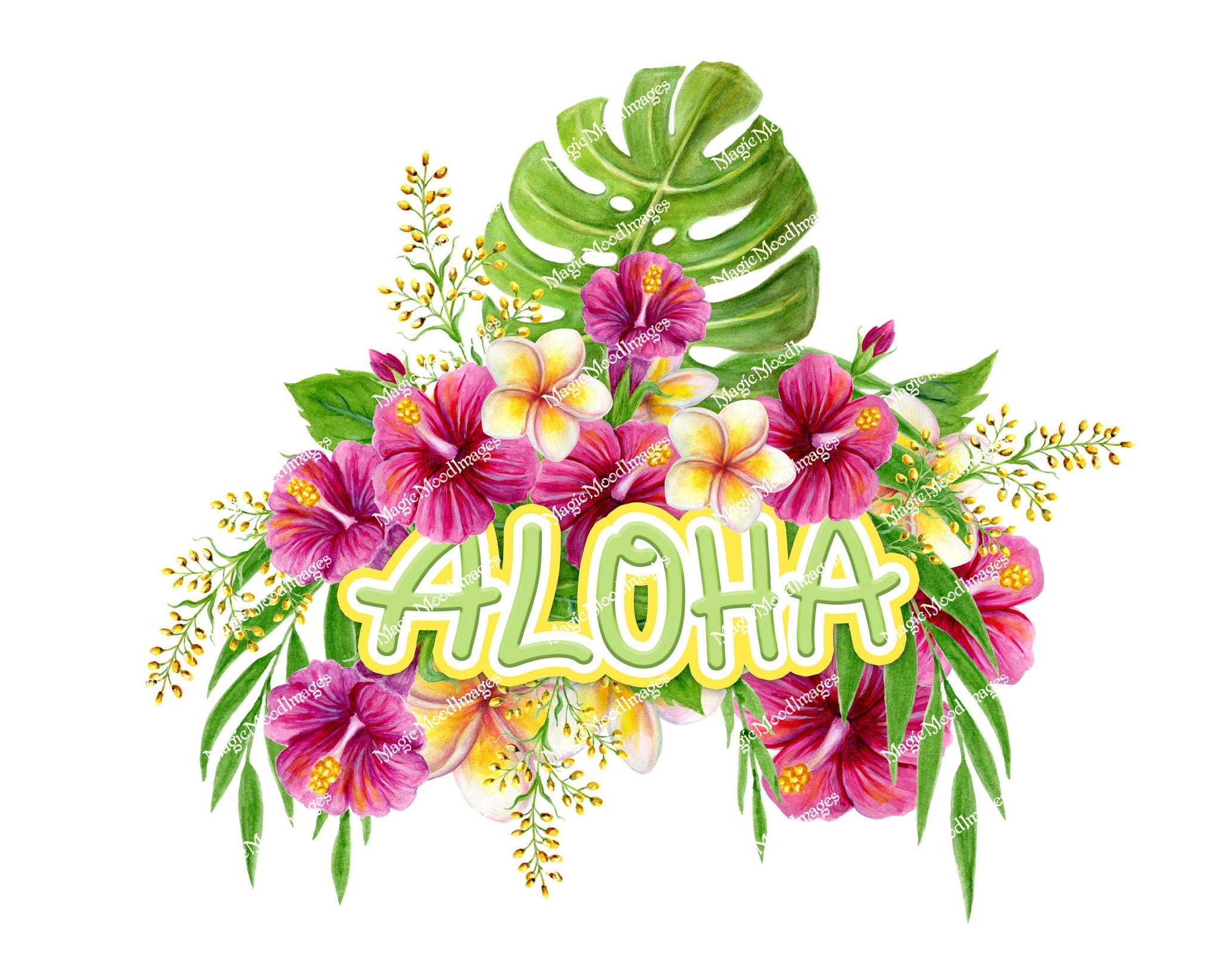 Aloha Hawaiian Bouquet PNG Tropical Art Sublimation Design Watercolor ...