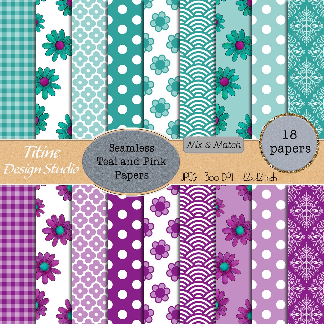 Digital Seamless Paper Pack Flower Gingham Polkadot Quatrefoil Damask ...