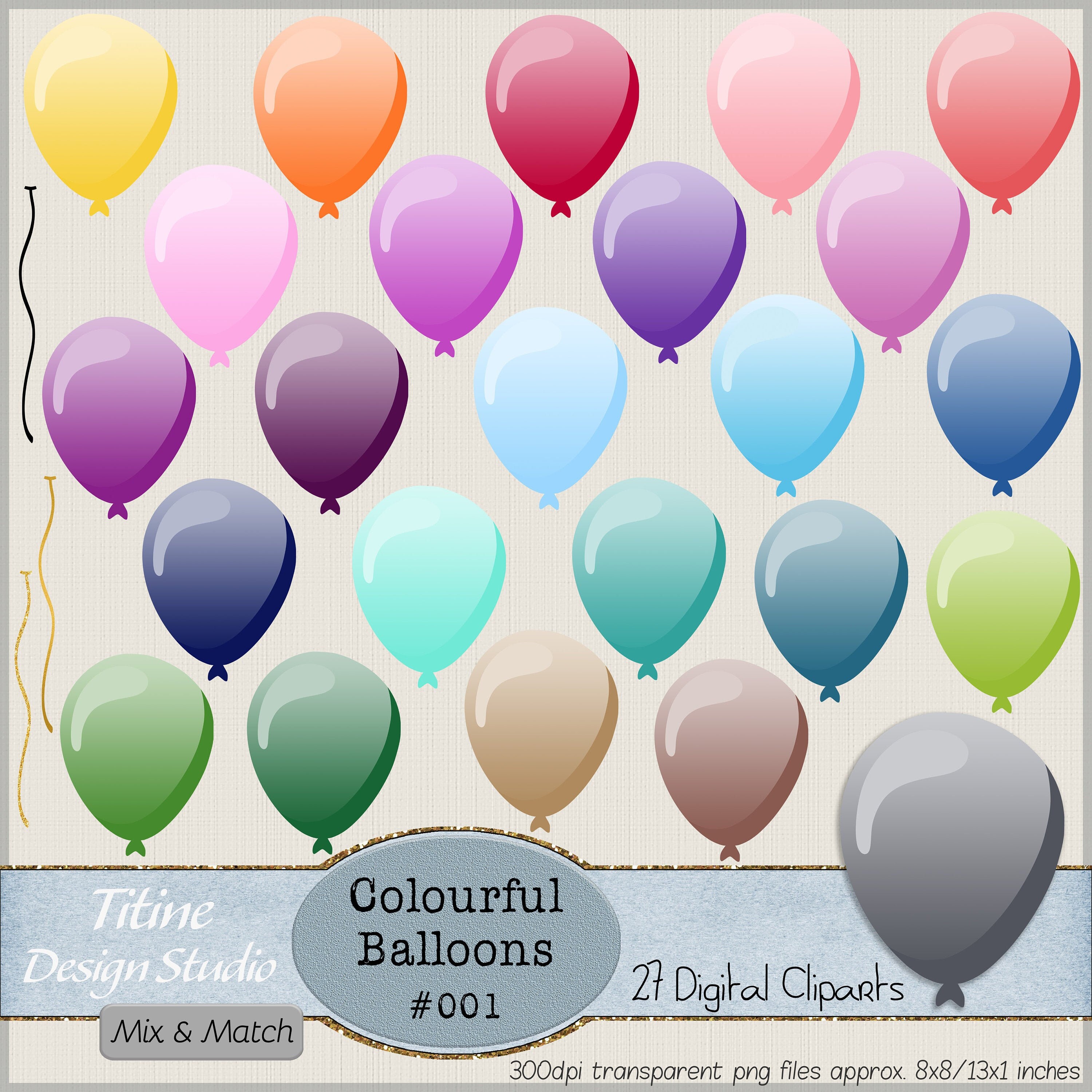 Digital Rainbow Balloon Clip Art Set Digital Rainbow Balloon PNG Set ...
