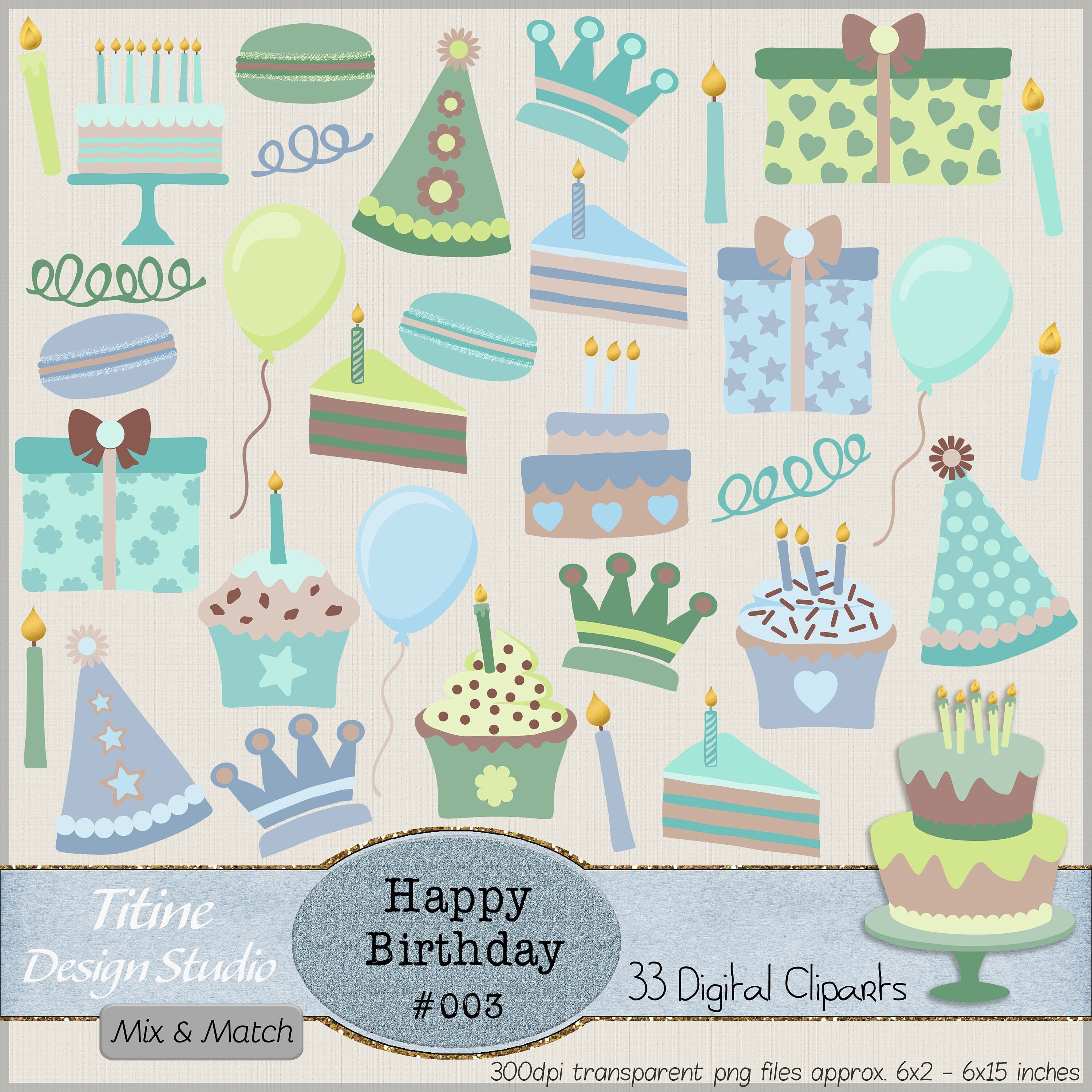 Digital Birthday Clip Art Set, Birthday Clipart PNG Party Png Birthday ...