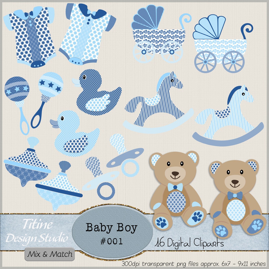 Baby Boy Clip Art Set Digital Baby Shower Clipart New Baby PNG Baby ...