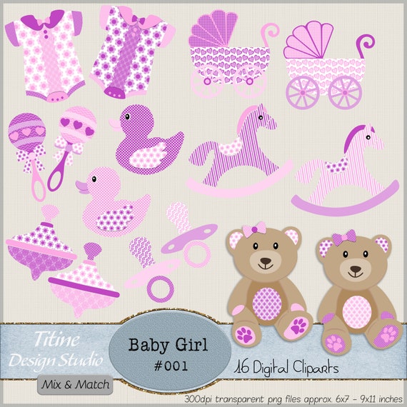 Baby Girl Clip Art Set Digital Baby Shower Clipart New Baby | Etsy