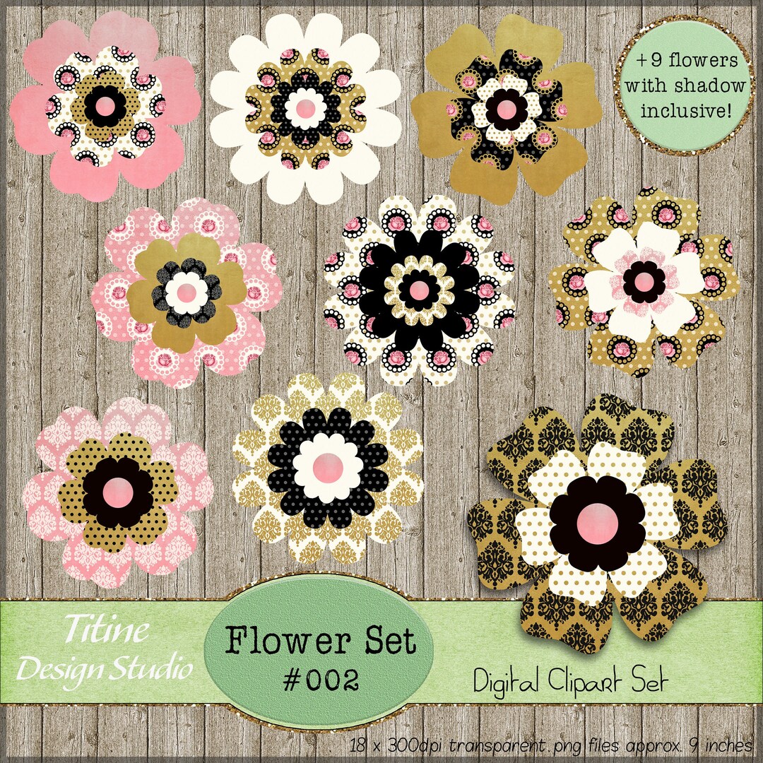 Gold Flower Clip Art Set Floral Clipart PNG, Digital Floral Clipart Set ...