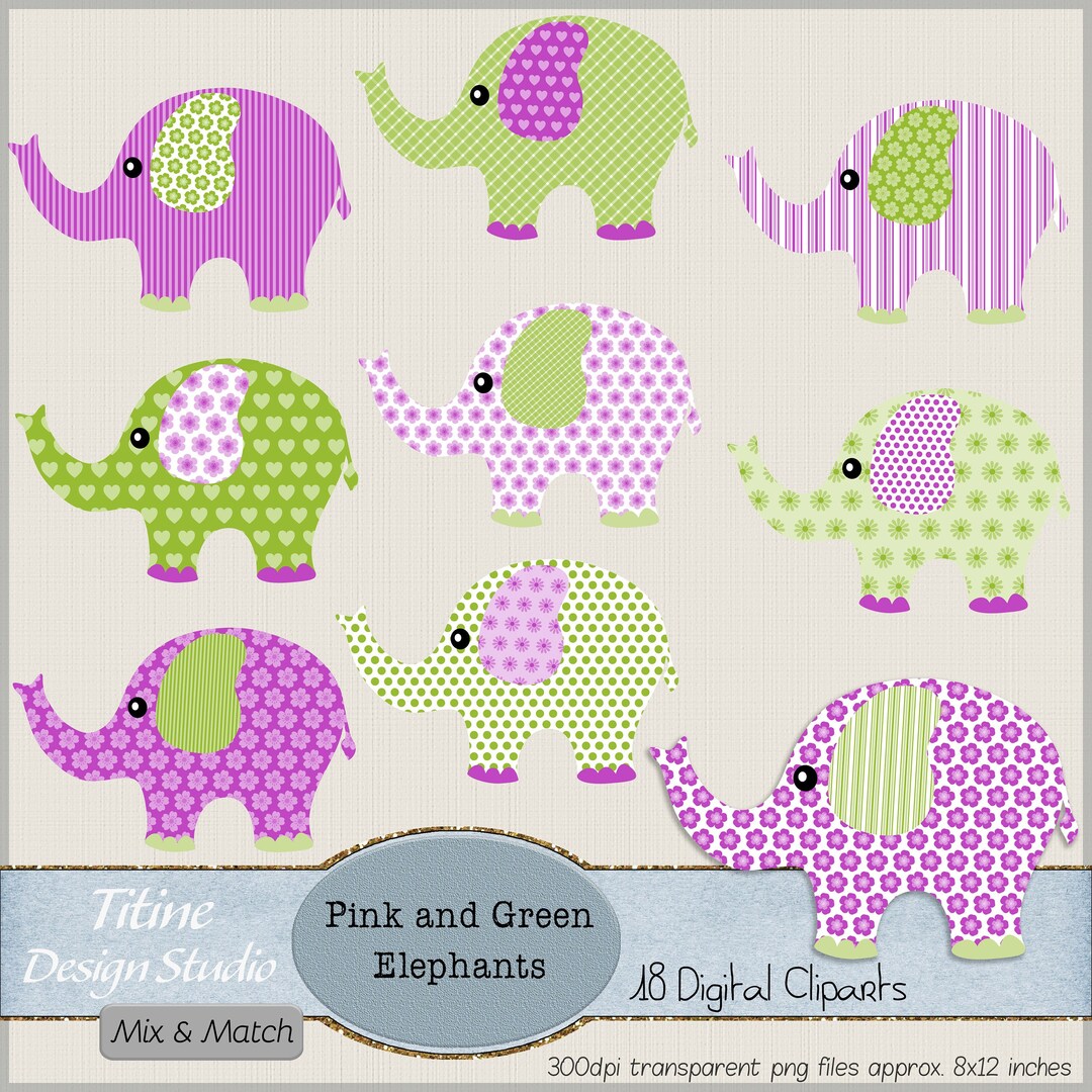 Cute Elephant Clipart Set, Patterned Elephant Clipart, Digital Elephant ...