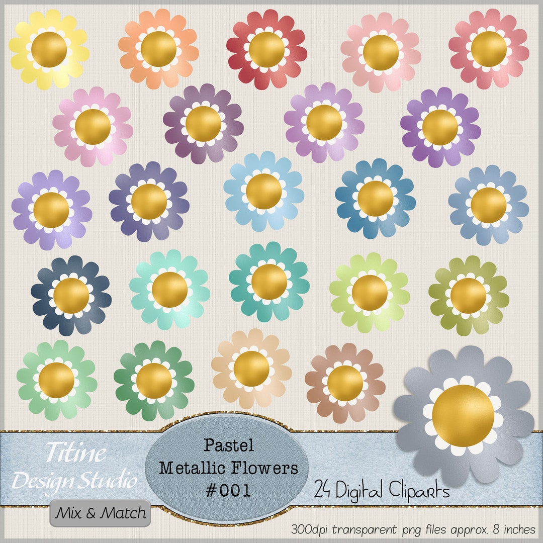 Digital Rainbow Flower Clip Art Set Digital Rainbow Flower PNG Gold ...