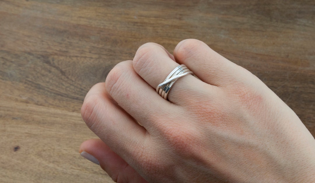 Fine Silver Crossover Ring - Etsy