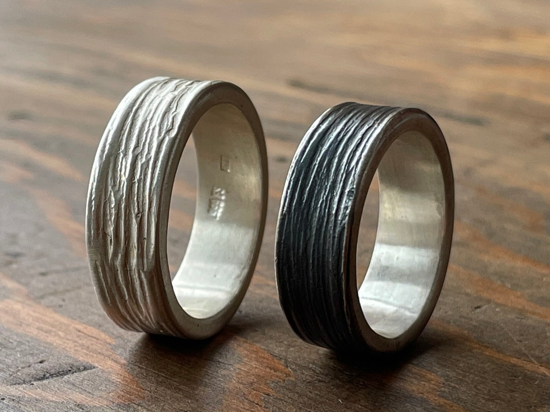 Textured 999FS Fine Silver Thick Band Matte Finish-oxidised Finish 7.5 ...