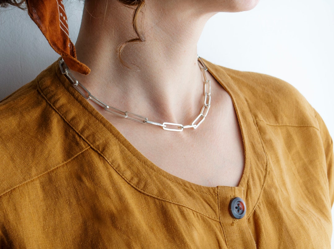 Handcrafted Rectangular 999 Fine Silver Link Chain Necklace - Etsy