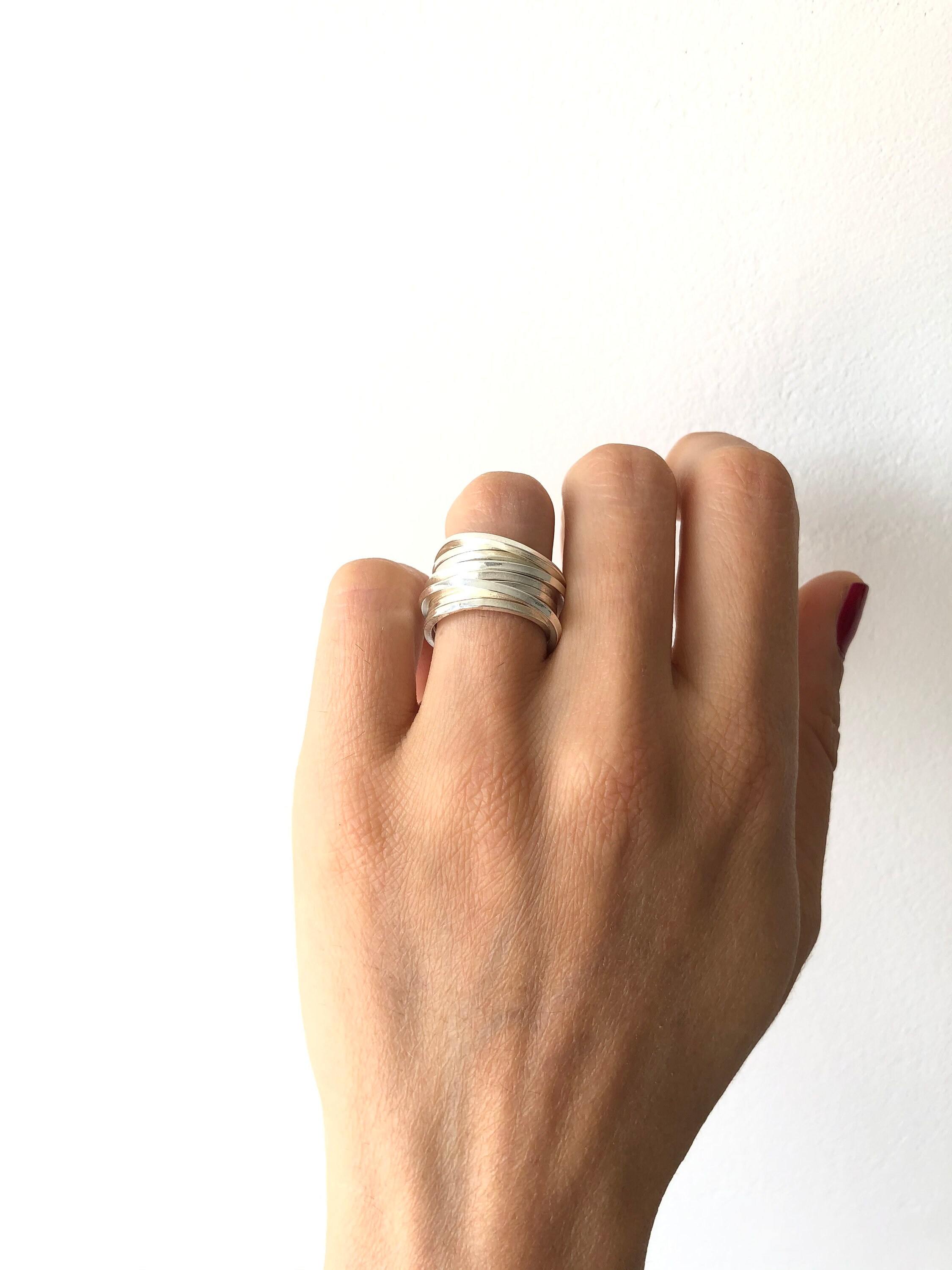 Pure Silver Square Wire Crossover Ring - Etsy