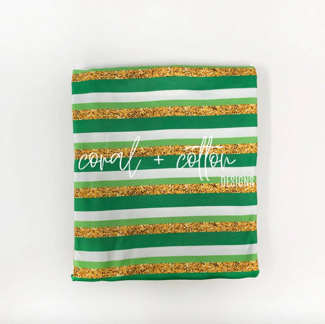 Green And Faux Gold Glitter Stripes Double Brushed Poly Etsy