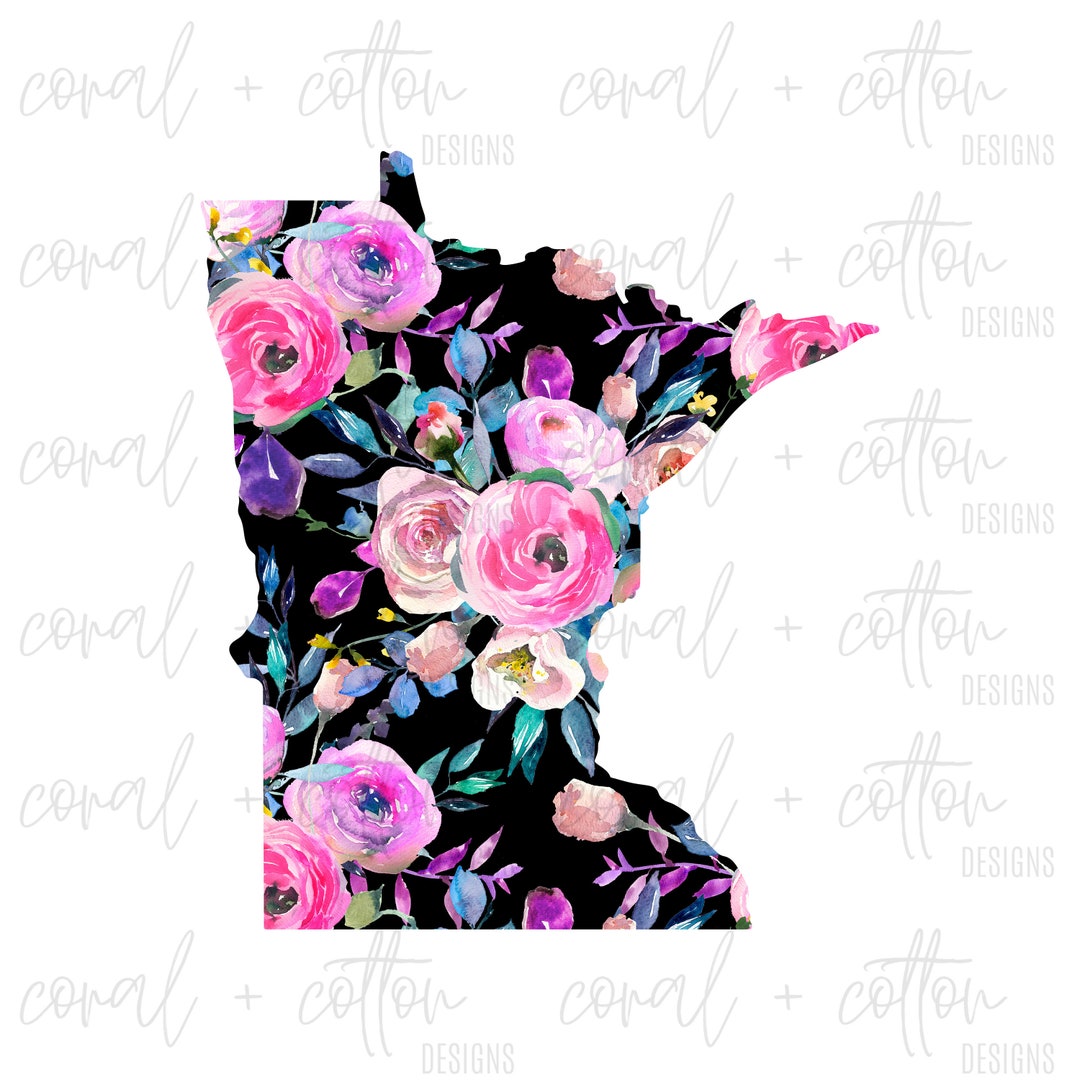 Minnesota Sublimation File Floral State Outline PNG State Silhouette ...