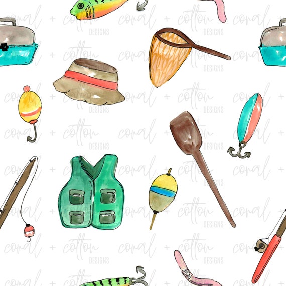 Fishing Seamless Pattern Digital File Watercolor Digital | Etsy