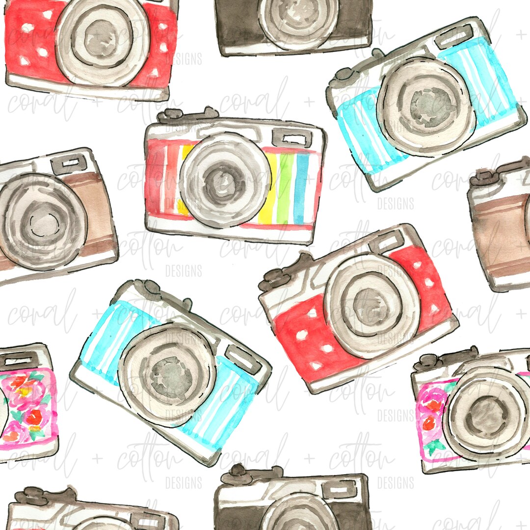 Camera Seamless Pattern | Digital File | Watercolor | Digital Download ...