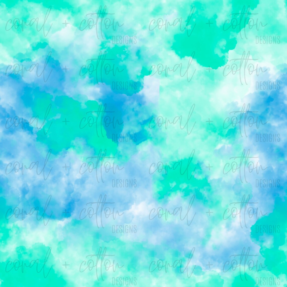 Teal Clouds Seamless Pattern Digital File Watercolor | Etsy