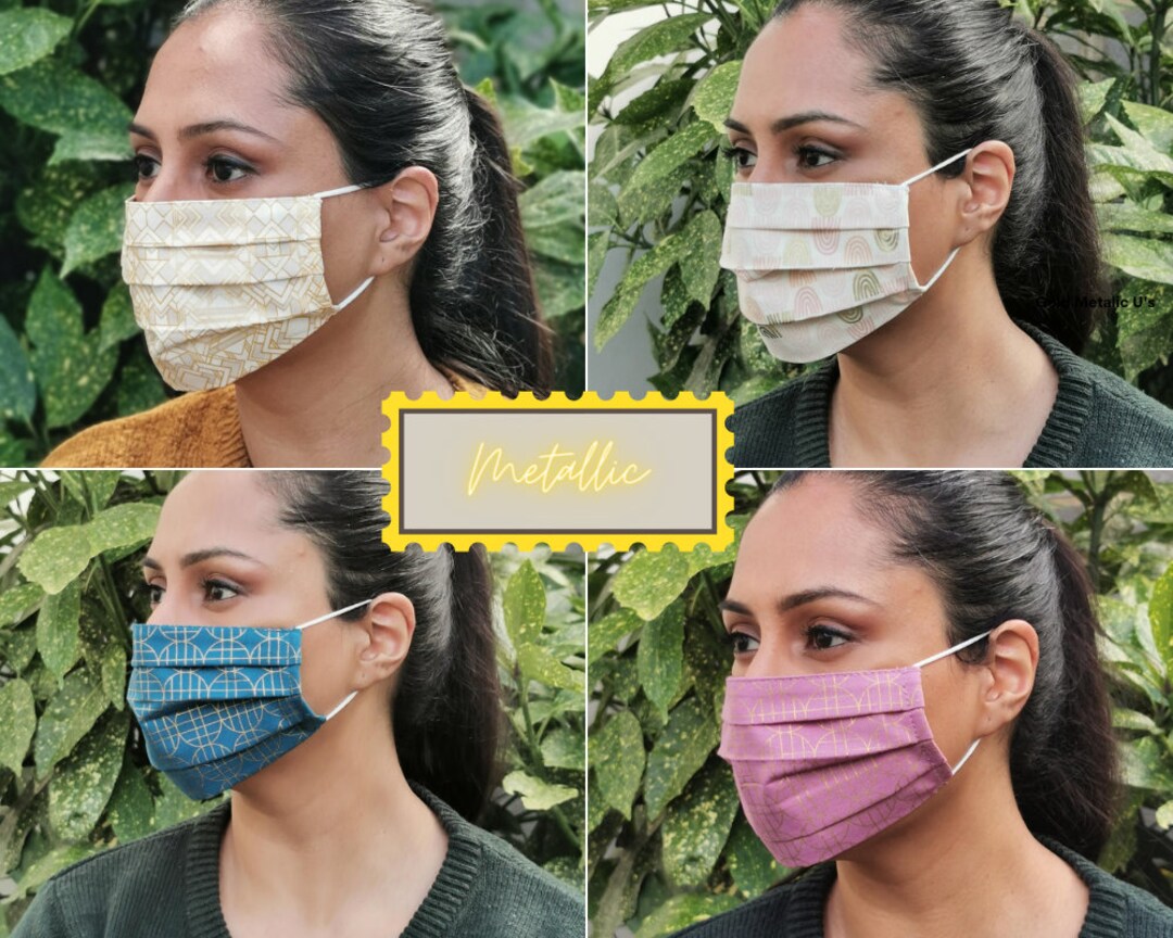 Metallic Foil HANDMADE Face Mask Adult 100% Cotton Reusable Washable UK ...