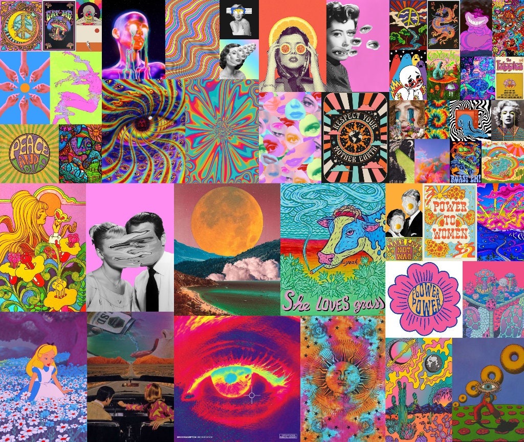 50 Pics Drippy Trippy Hippie Aesthetic Collage kit Digital | Etsy